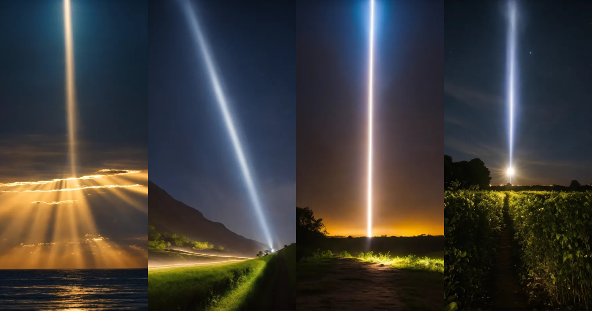 Lexica - A ray of light ascending to heaven, night time