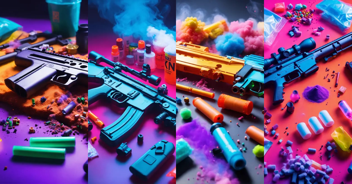 Lexica - Components of a submachine gun mixed with smoke pipe, knolling ...