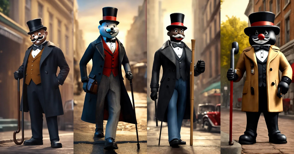 Lexica - Black Mr. Monopoly, standing in the street with his cane ...