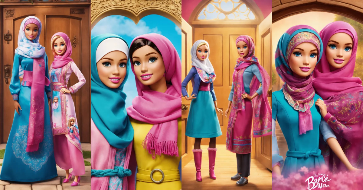 Lexica - Barbie and Alexa ,the secret door cartoon , wearing Muslim ...