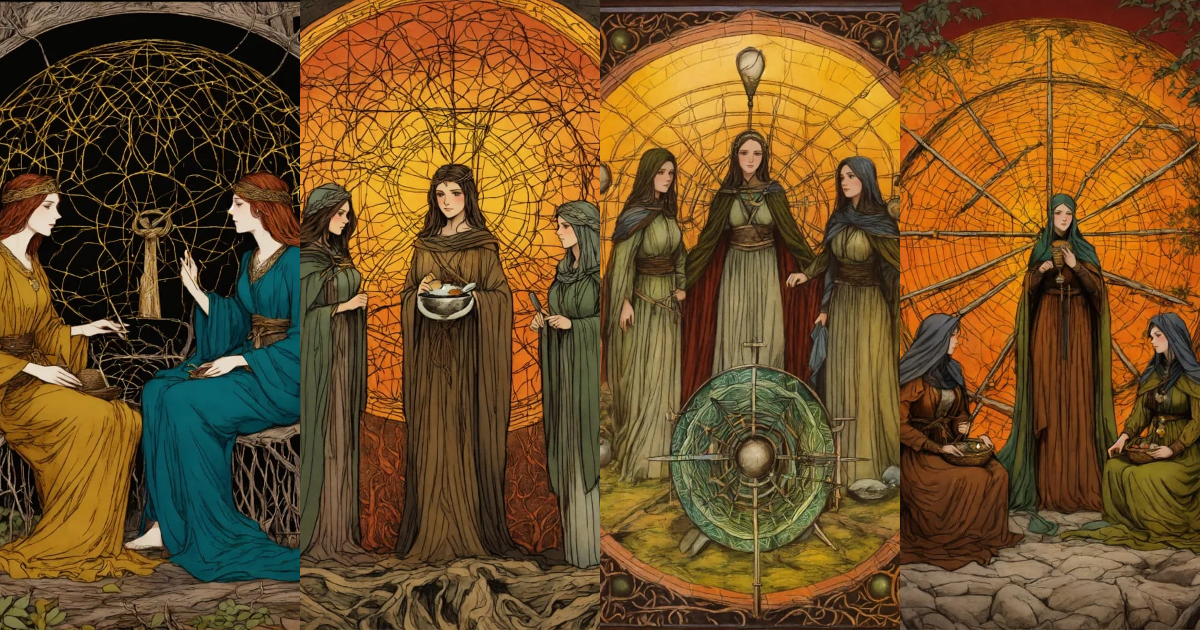 Lexica - The norns weaving the web of destiny colored drawing