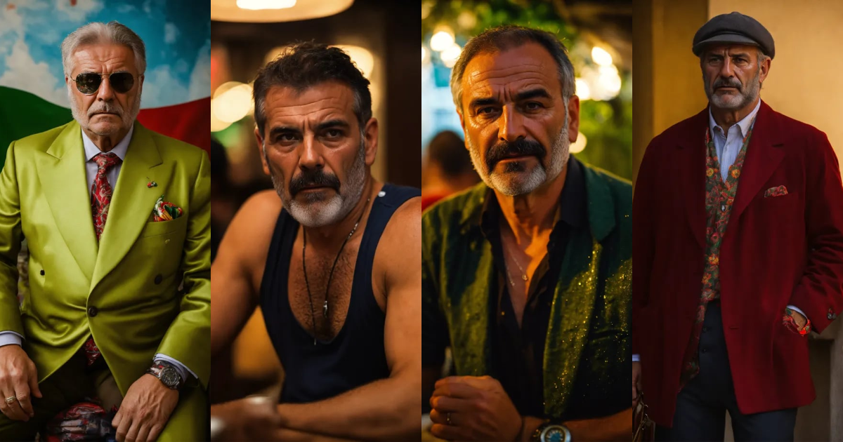 Lexica - Intimidating Italian uncle, glistening with perspiration.