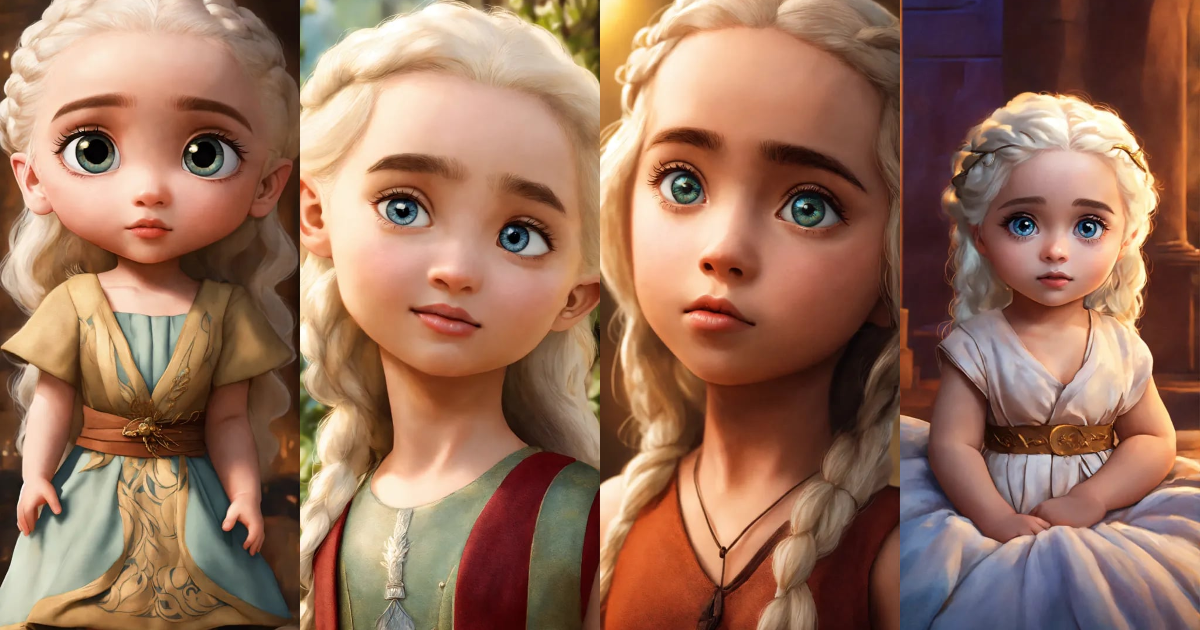 Lexica - Daenerys Targaryen as a cute baby cartoon, big eyes Ultra realist