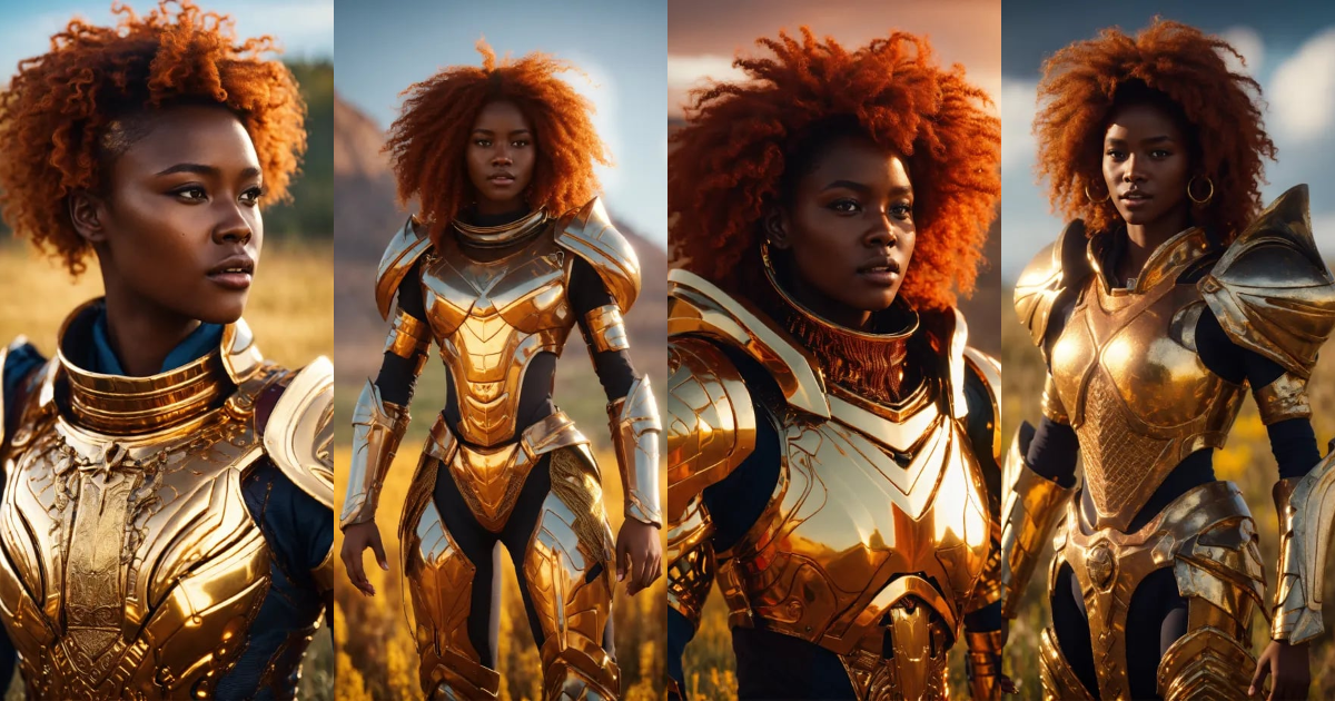 Lexica - Pretty human looking alien, dark skin, big reddish orange ...