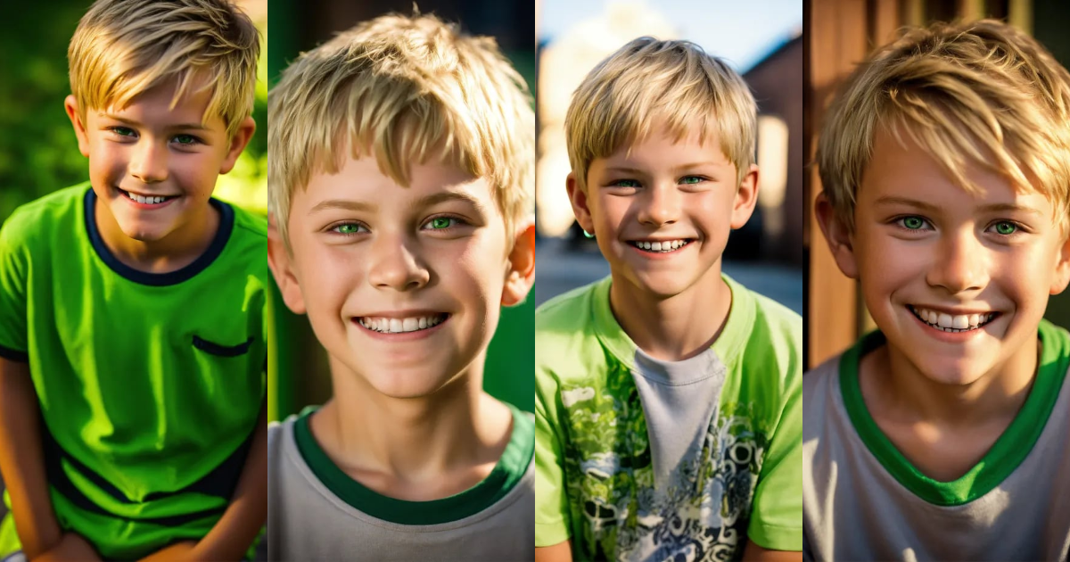 Lexica - Photo of an annoying 9-year-old boy, blonde hair, short hair ...