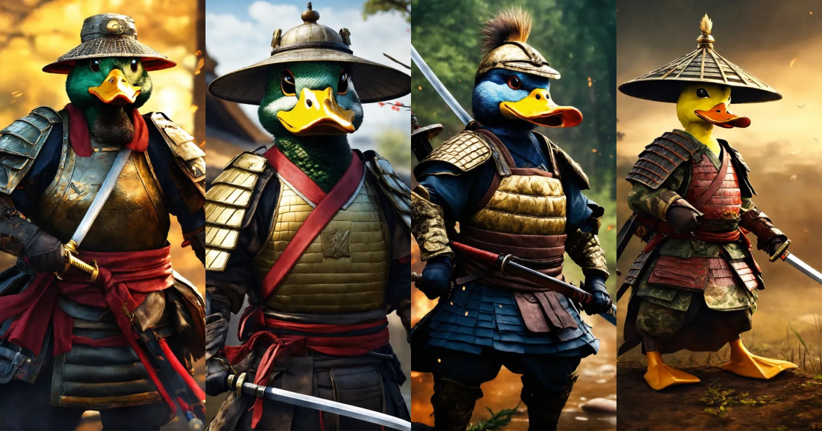 Lexica - Duck samurai. Battlefield. Hyper realistic.