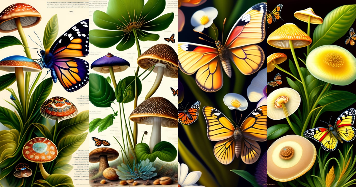 Lexica - Mushrooms, butterfly botanical illustration from ancient ...