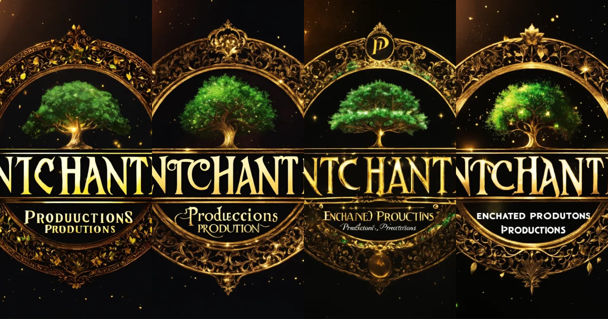Lexica - 'Enchanted Productions' logo design, black background, realistic illustration