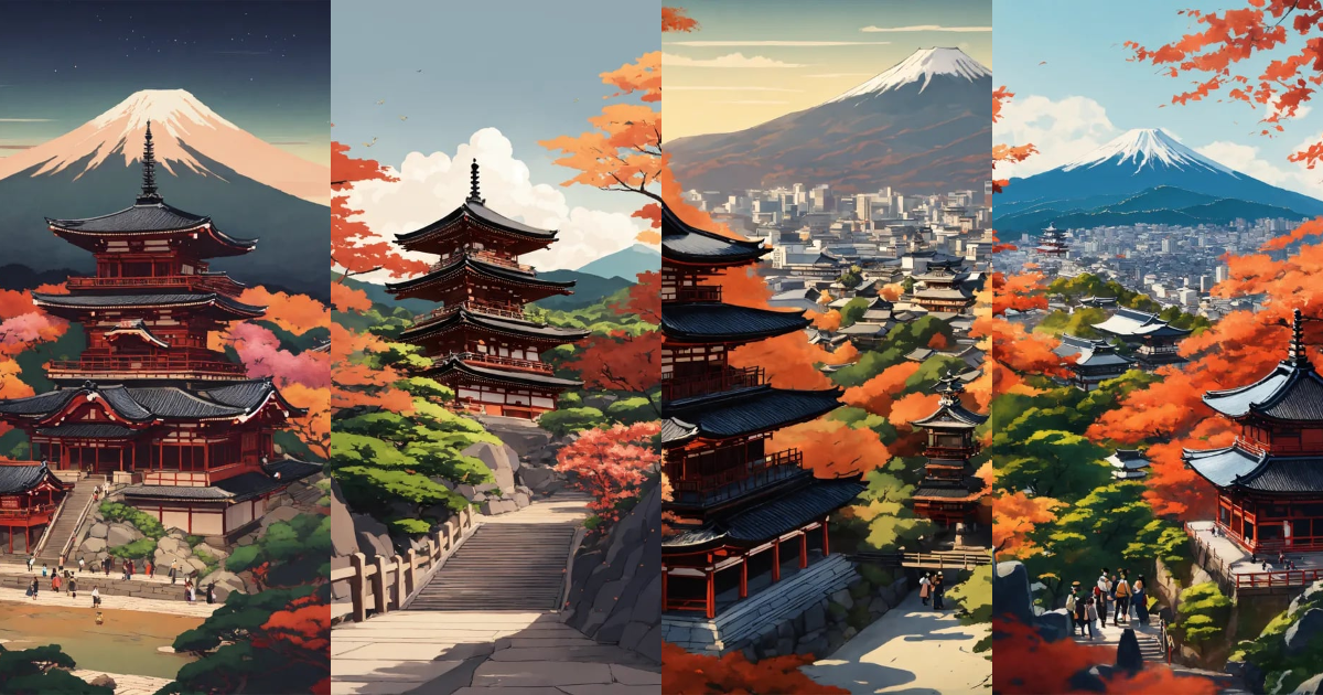 Lexica - An animated depiction of the landscape of Kiyomizu Temple in Kyoto