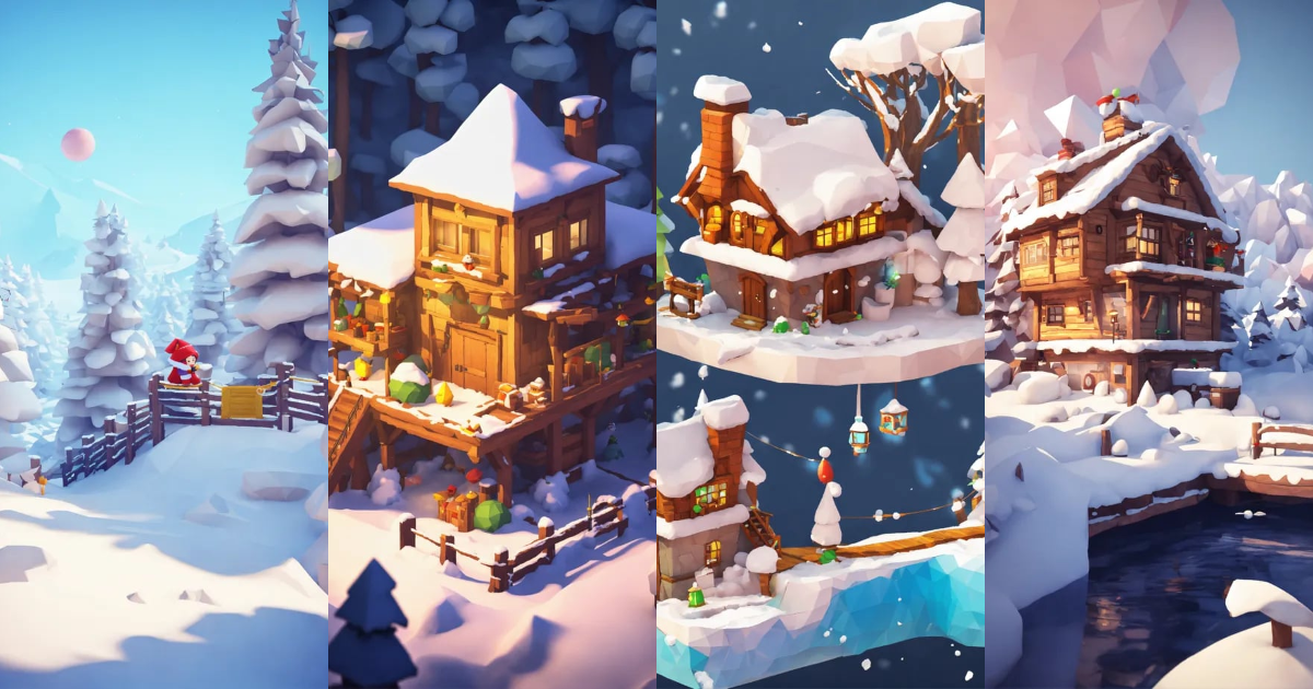 Lexica - Snowy, 3d platformer game level, low poly