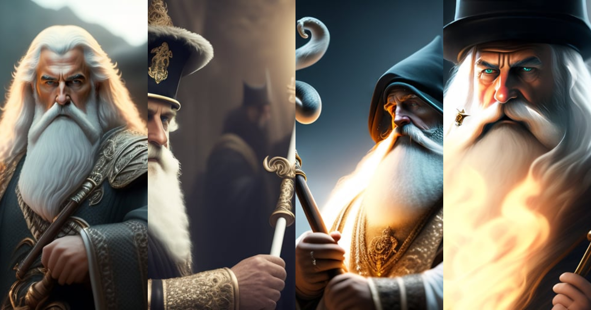 Lexica - One Greek wizard in dark robe hold a staff that has a white ...