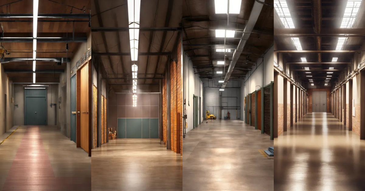 Lexica - Create a realistic industrial warehouse hallway, closet ...