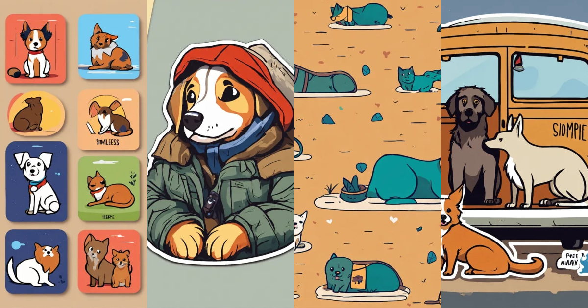 Lexica - Homeless pets simple sticker in Pixar style, minimalism