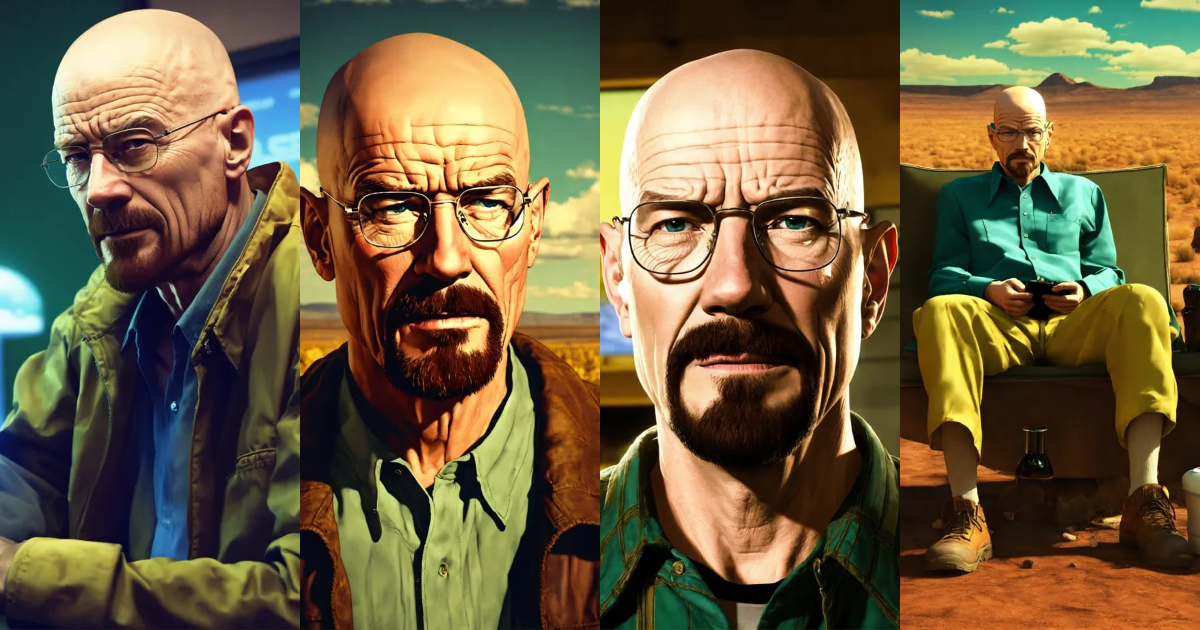 Lexica - Walter White est assis par terre. Il regarde l’objectif. Son ...