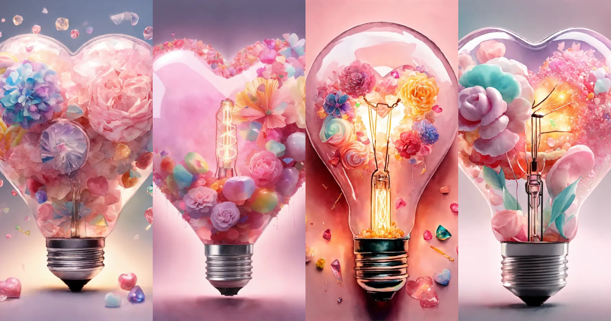 Lexica - Pastel light pink Candy inside, edison lightbulb heart shaped ...