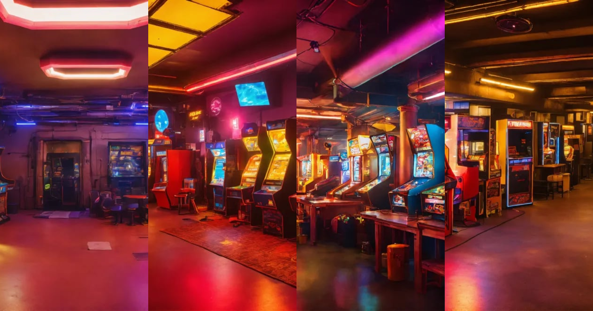 Lexica - Sci Fi tech base of operations with arcade machine, lots of ...