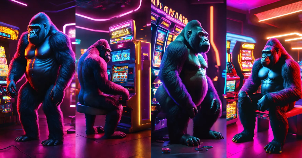 Lexica - 3D realistic GORILLA FUTURISTIC WITH SLOT MACHINE CYBERPUNK INTERIOR LOCATION, 8K ...