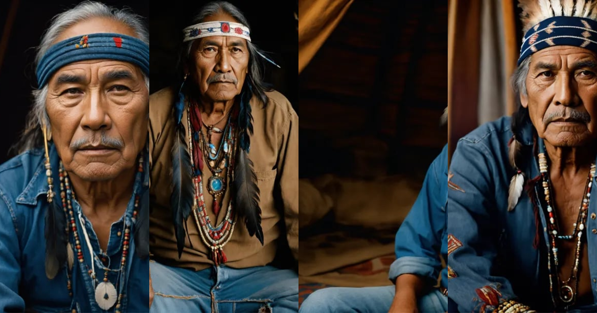 Lexica - Portrait of an old native American man, looking directly into ...