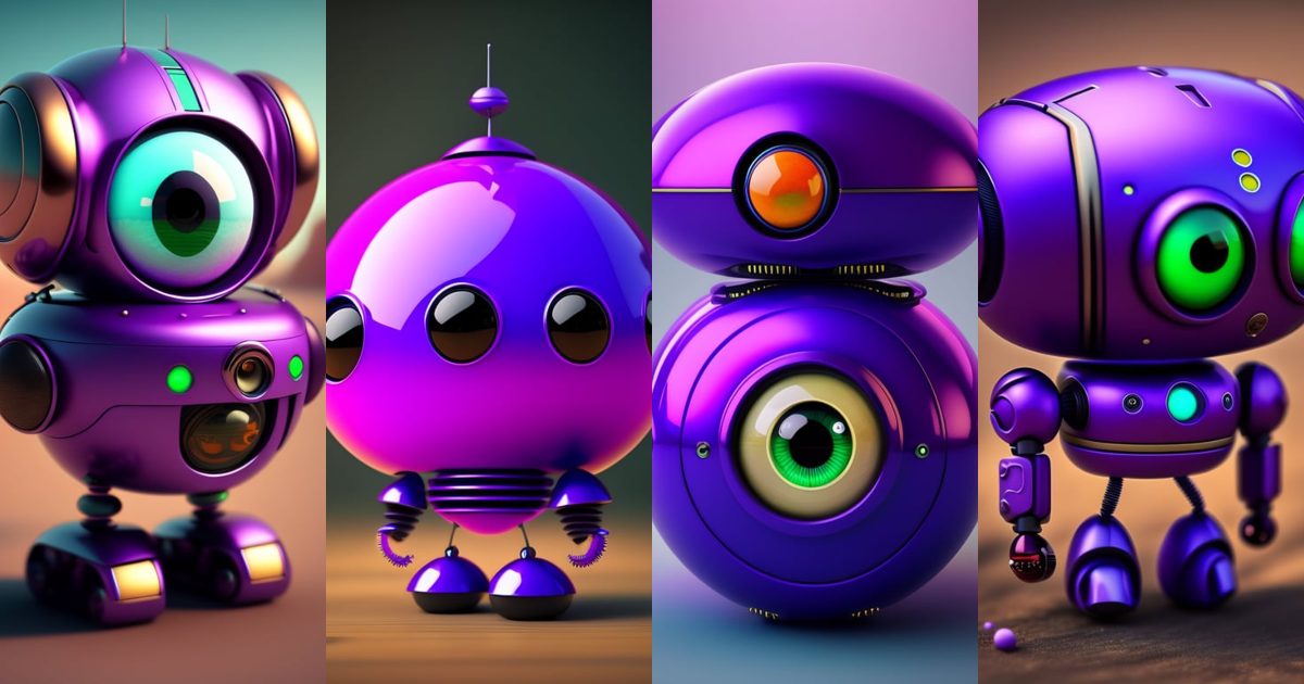 Lexica - A violet robot with big eye traveling around, playful and ...