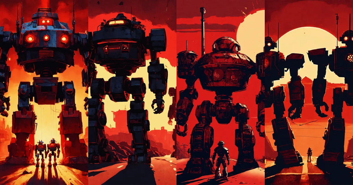 Lexica - Conjure a cartoon-style poster featuring two towering, damaged ...