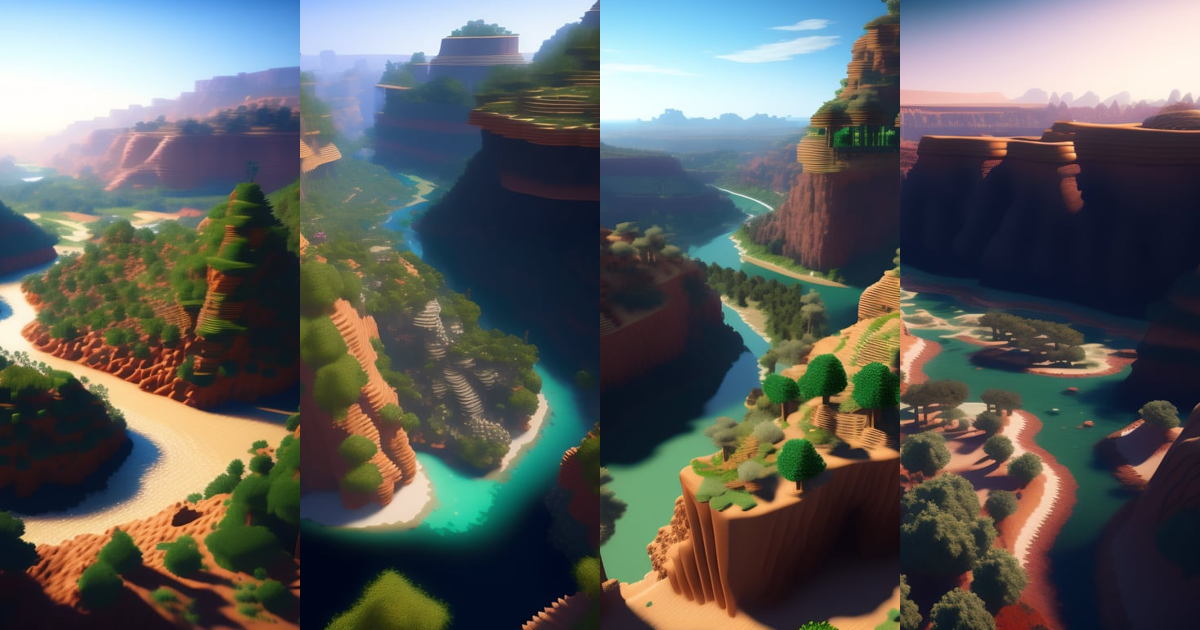 Lexica - Minecraft forest landscape with a river and desert, rtx ...