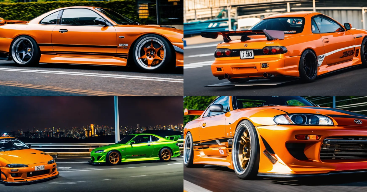 Lexica - A colorful orange Nissan Silvia S15 with a wide-body kit ...