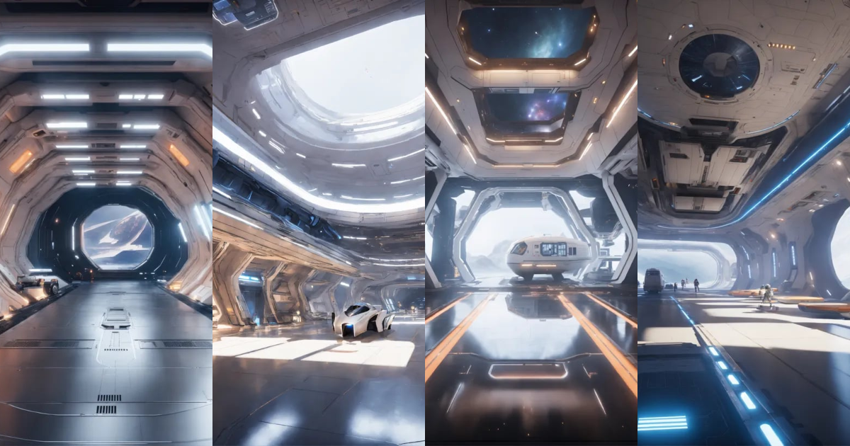 Lexica - Entering the docking bay of a huge white spaceport in deep ...