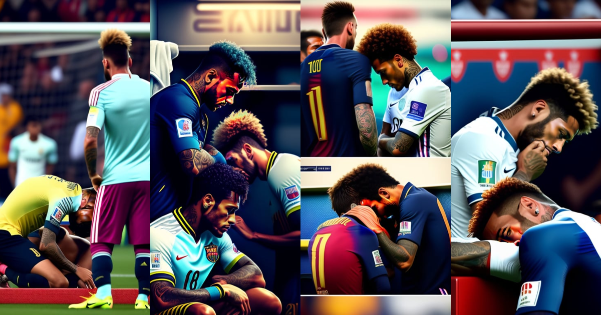 Lexica - Neymar sat on the locker room bench, holding his head and ...