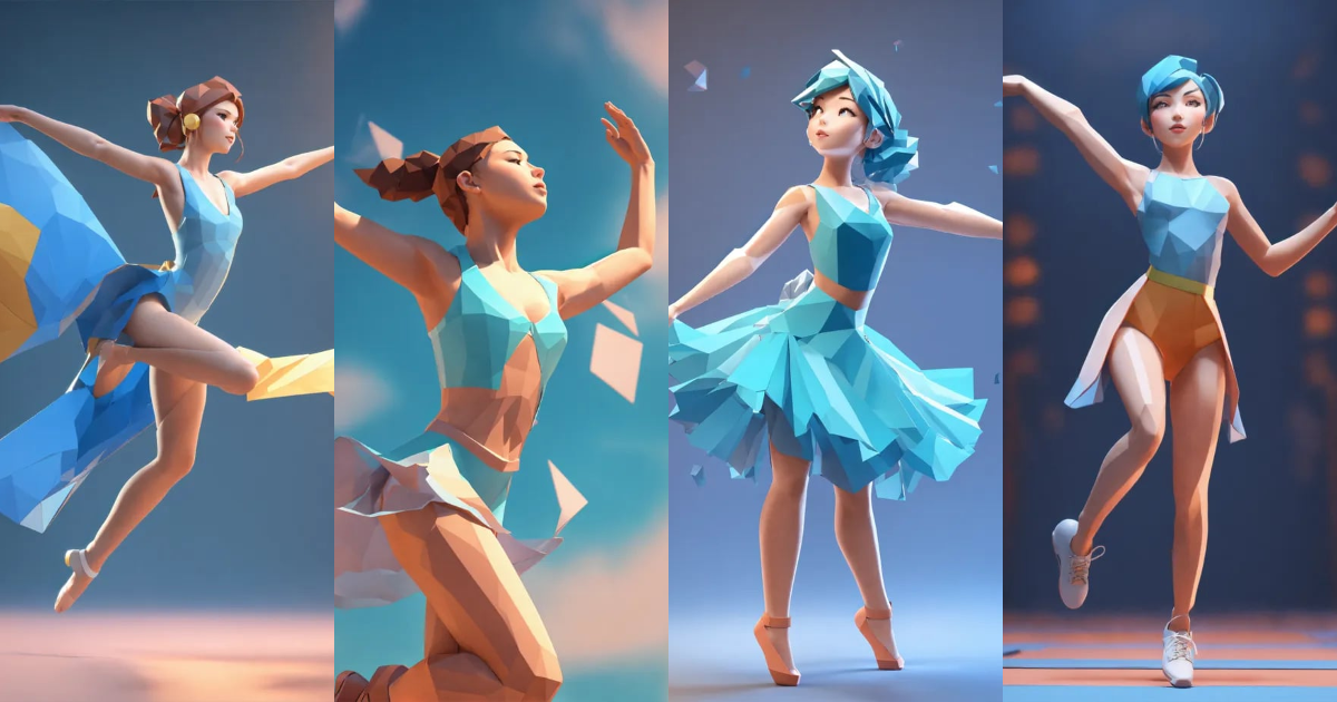 Lexica - I need a 3D low poly of a girl in a dancing costume. she is posed in a dynamic way with ...