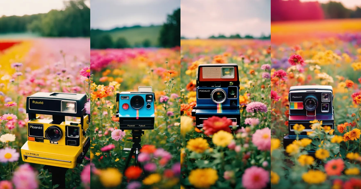 Lexica - A colourful vintage polaroid camera, vibrant, metallic texture ...