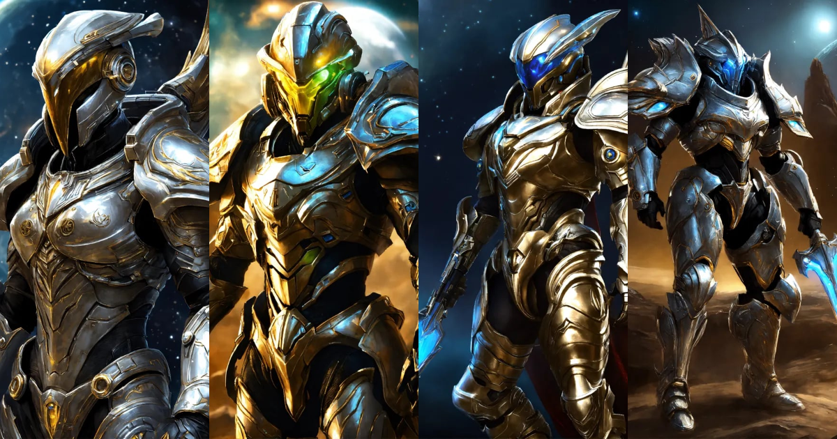 Lexica - Space warrior knight in silver alien armor, starcraft protoss art