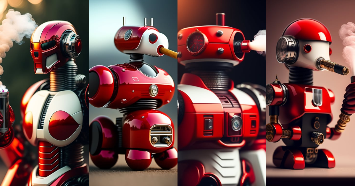 Lexica - A red and white wise cyborg machine robot smoking pipe