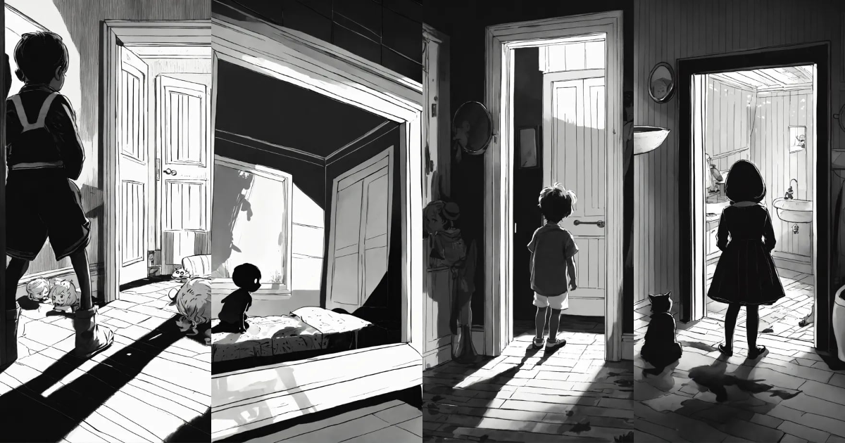 Lexica - Black and white illustration for a children's book. scary ...