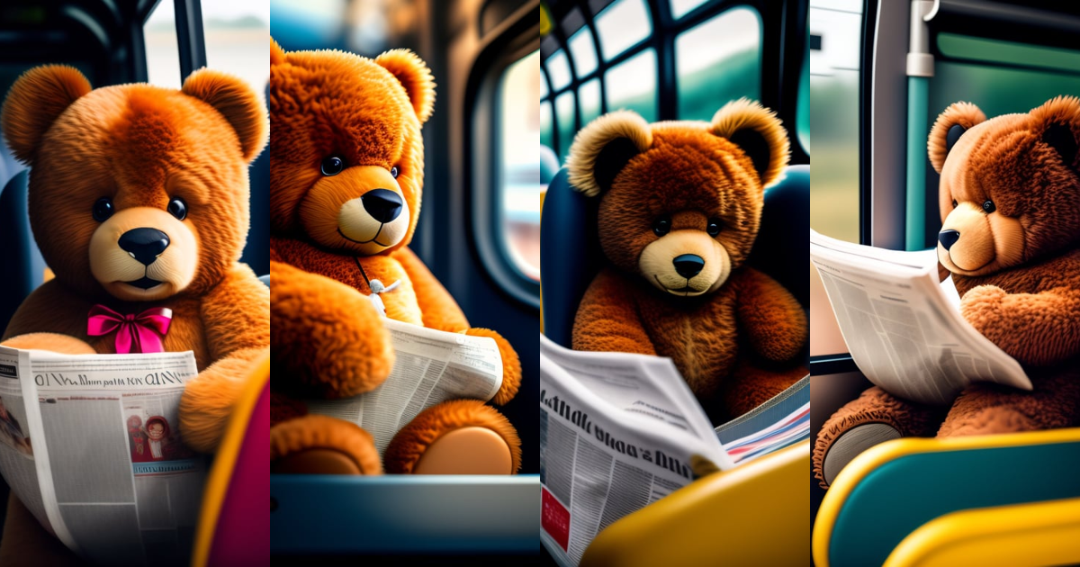 Lexica - Cute teddy bear reading newspaper in the bus