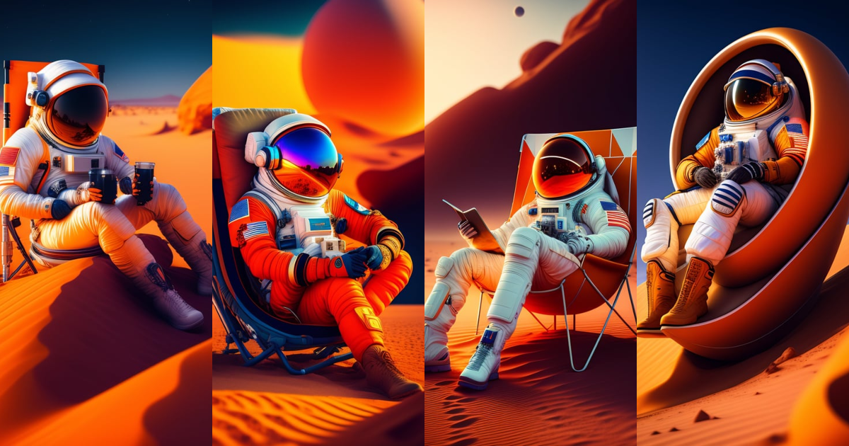 Lexica - An astronaut resting on mars in a beach chair, vibrant ...