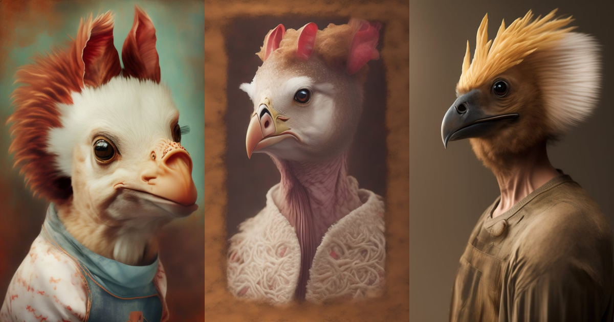 Lexica - Chicken headed human, mugshot