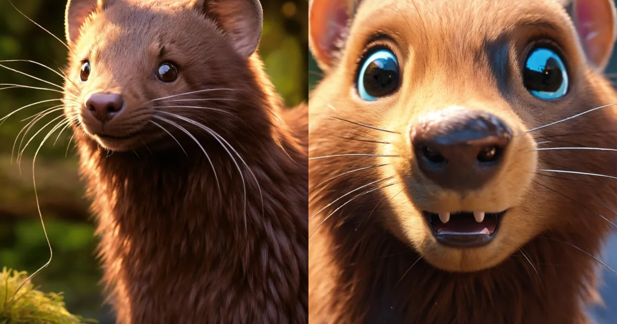 Lexica - Mink, animated, cartoon, up close