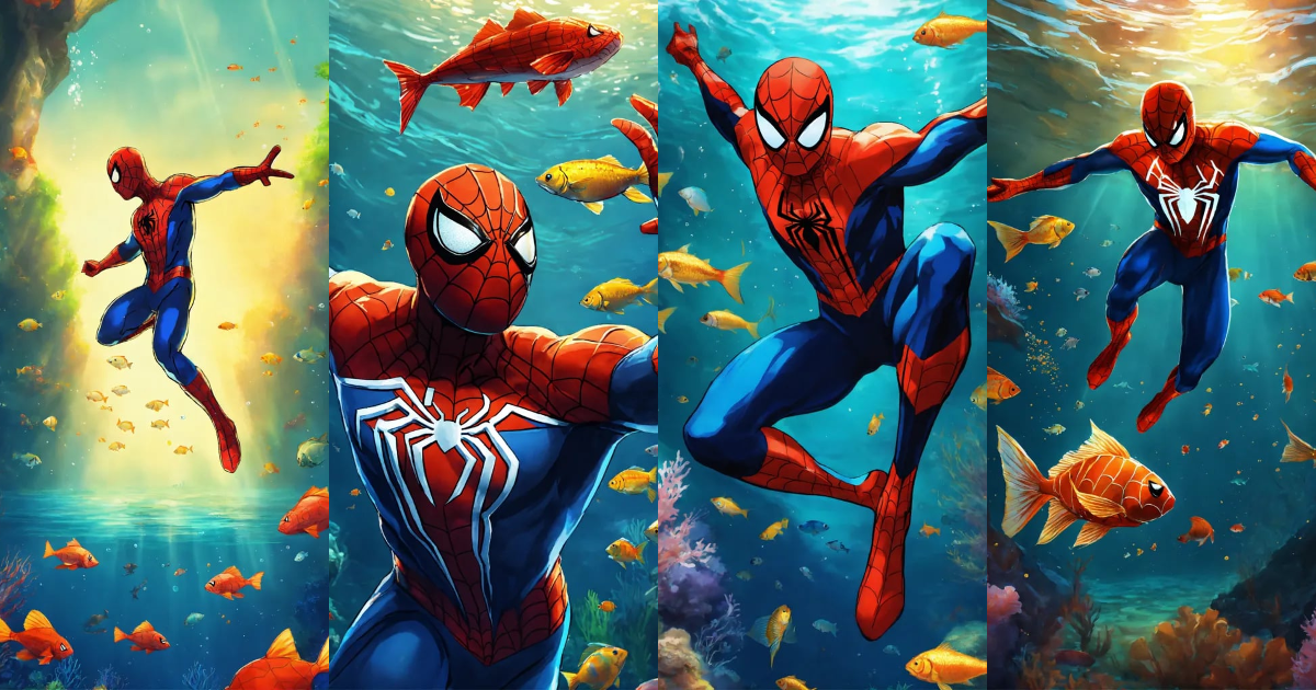 Lexica - Spiderman swimming with fish underwater in the ocean, nature ...