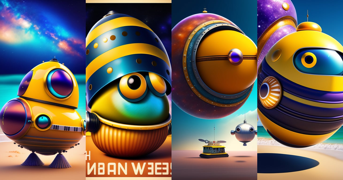 Lexica - Robot mussel with googley eyes, buff robot body, sea shell, galaxy, movie poster