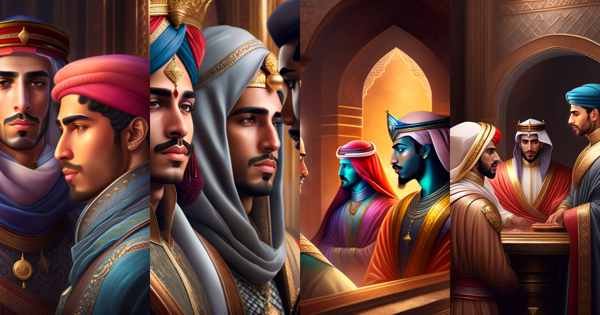 Lexica - The arab Princes' Discussion: Illustrate a scene where the ...