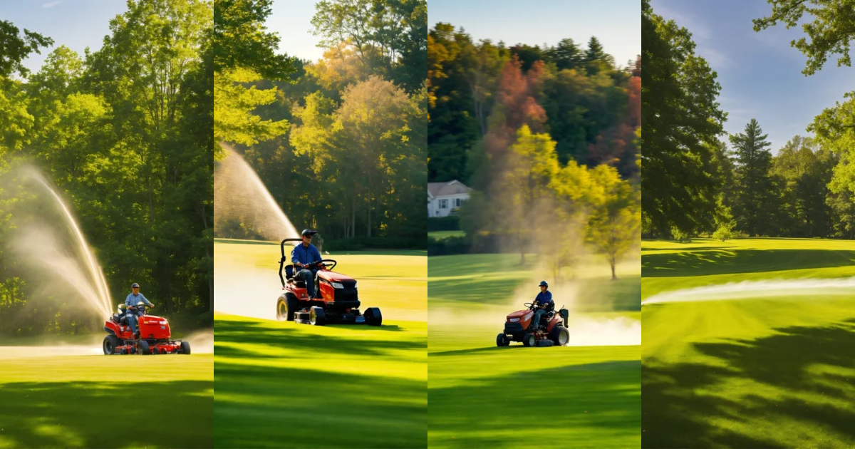 Lexica - Create an image of an open field. A riding lawn mower creates ...