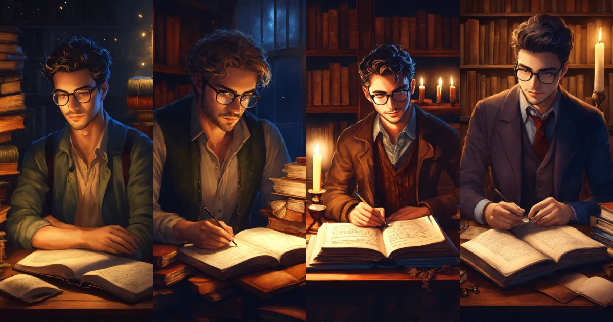 Lexica - A handsome bookworm worm writer, with depression, wearing ...