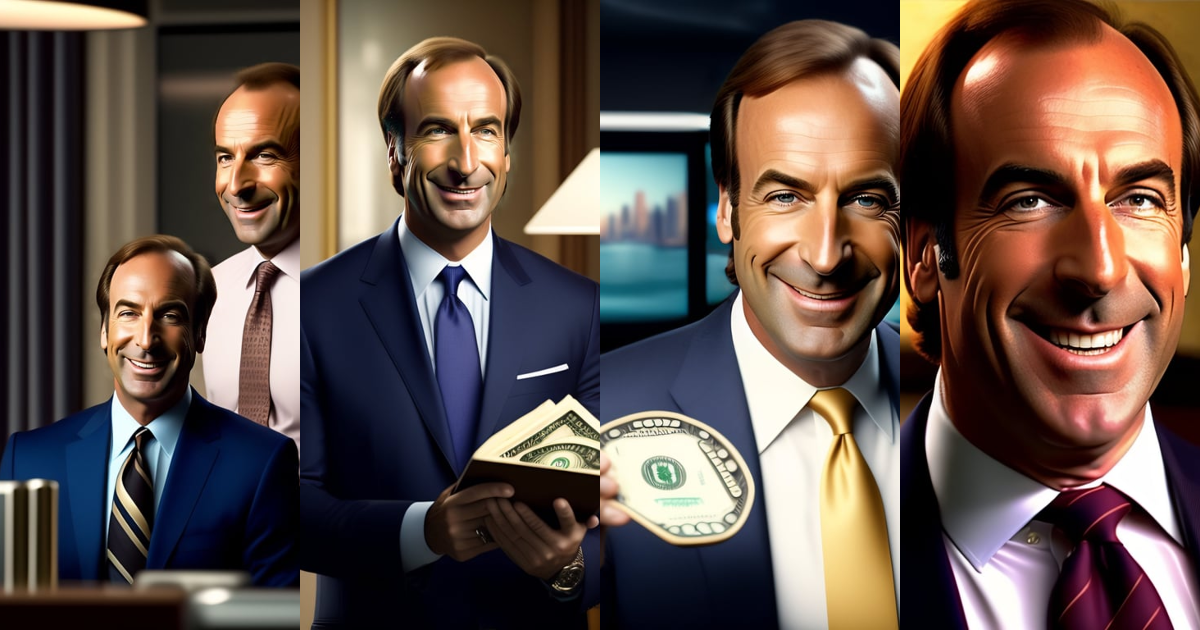 Lexica - Saul Goodman talking to the camera with money in office ...