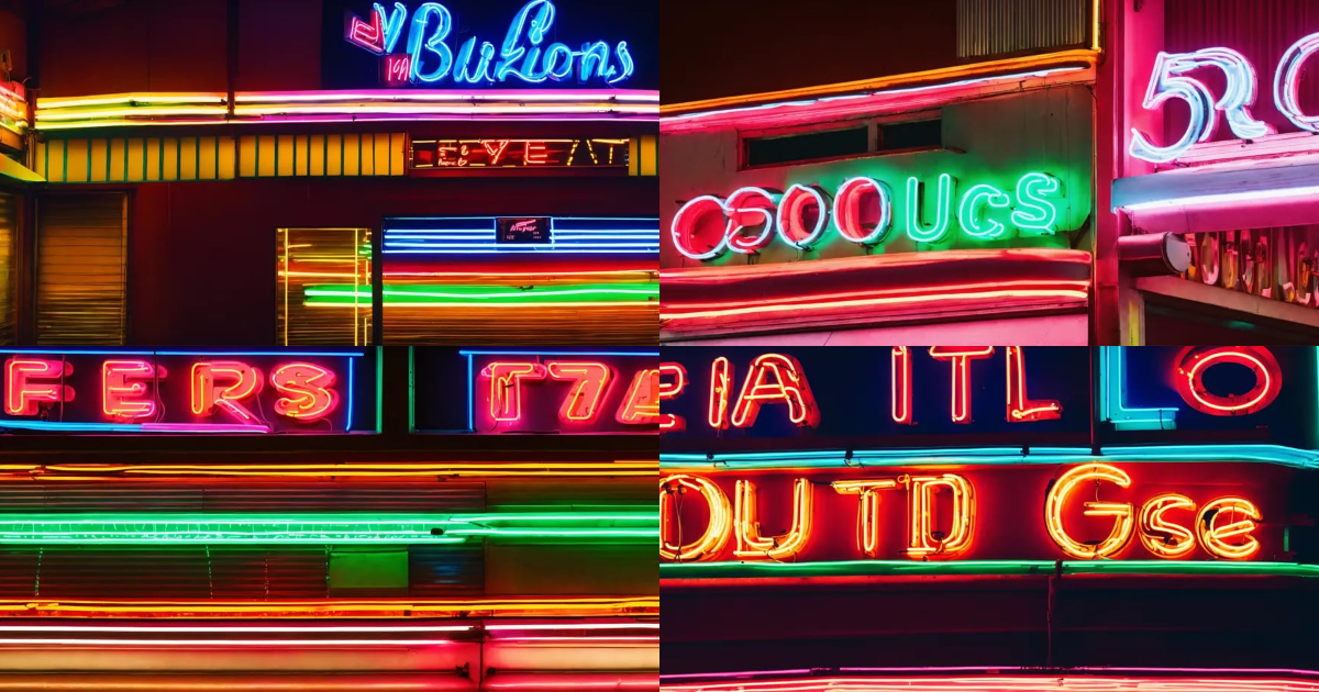 Lexica - Neon lights in the 50s style, detail shots where only the ...