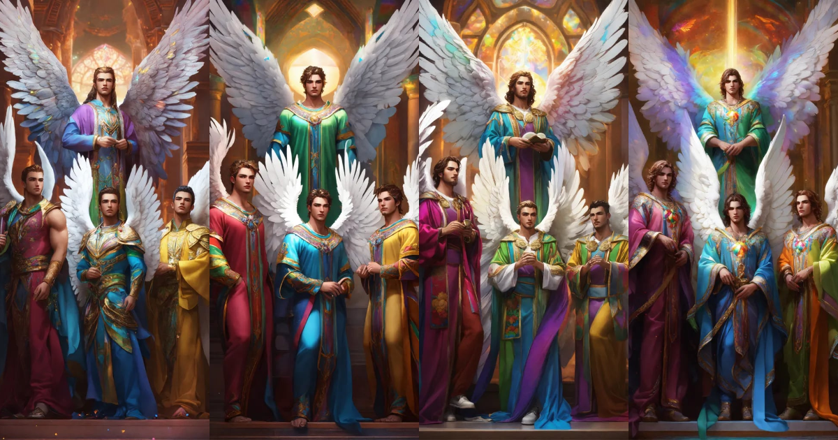 Lexica - Group of 7 beautiful and perfect male Angels, detailed and ...