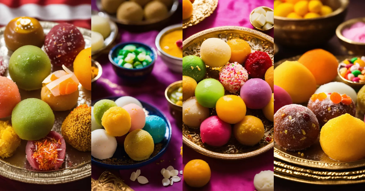 Lexica - A close-up photo of a variety of Gokul's sweets, arranged on a ...