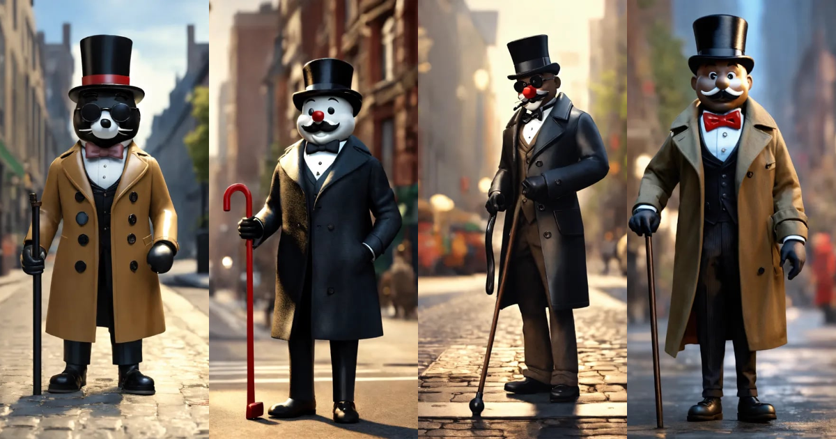 Lexica - Black Mr. Monopoly, standing in the street with his cane ...