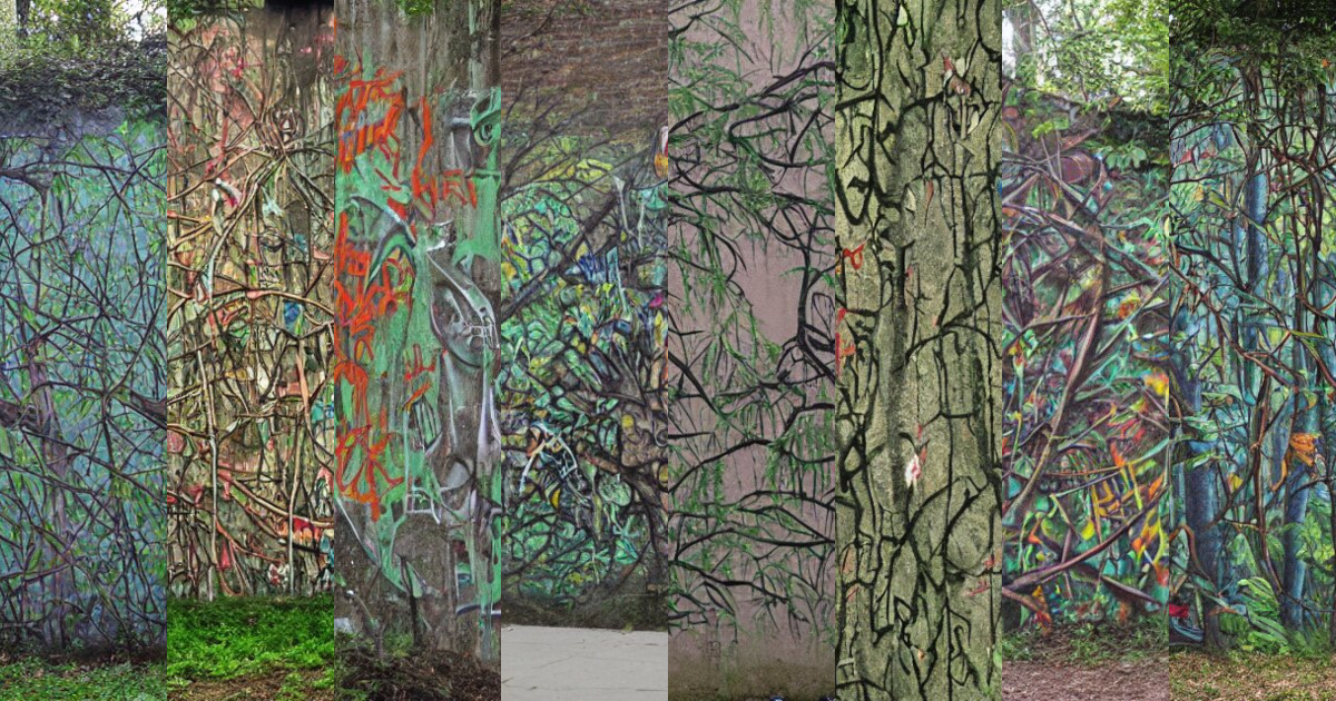 Lexica - Graffiti of a forest on a wall, by birdo, alex maksiov and ...