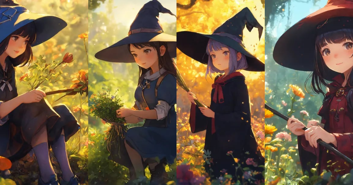 Lexica - A cute witch girl picking herbs in a magical garden by Nihei ...