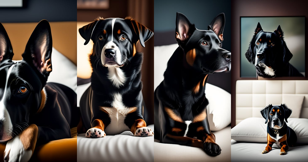 Lexica - A black short dog with dark brown eyes big ears and big tail ...